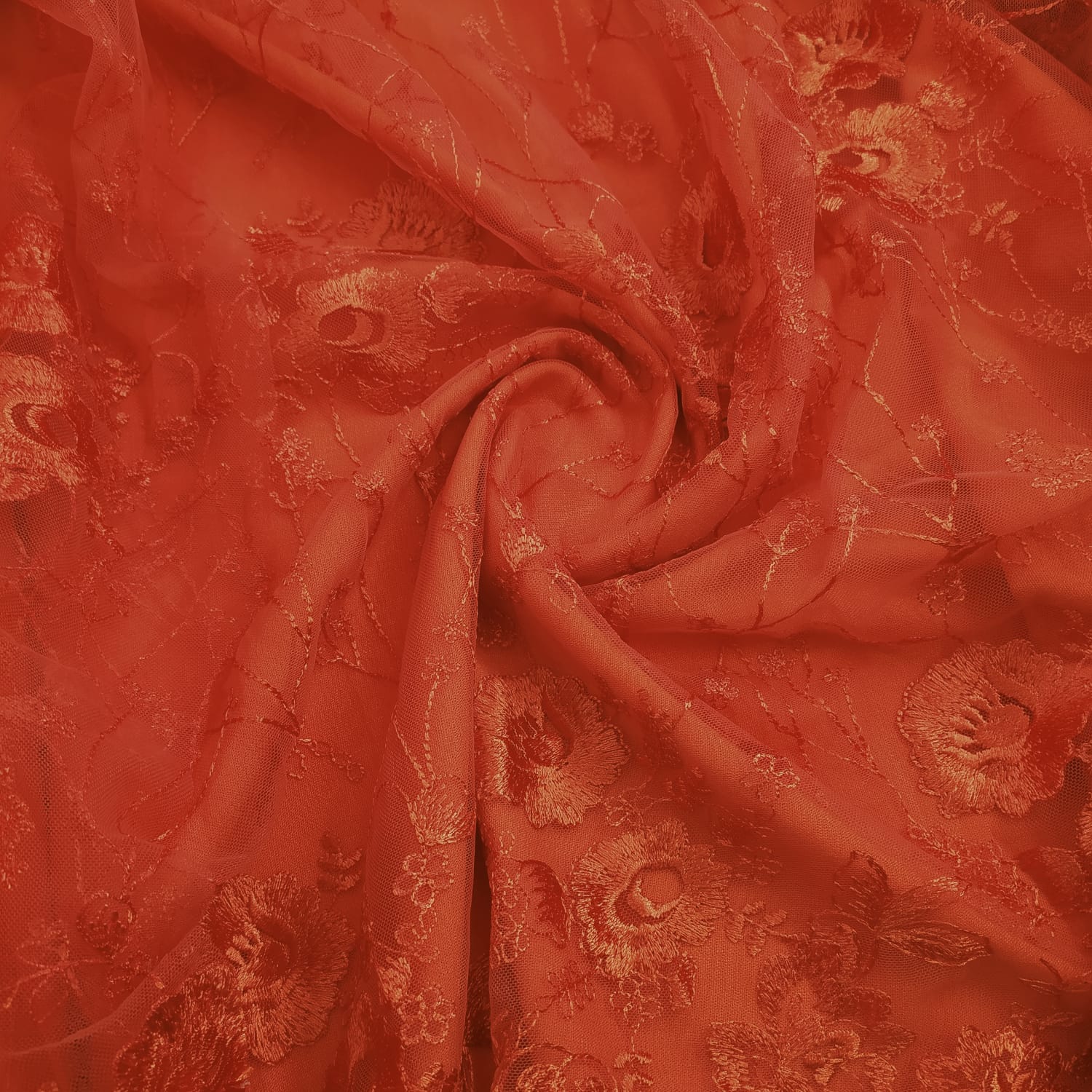 Tule Bordado Floral Coral - Marantex Tecidos